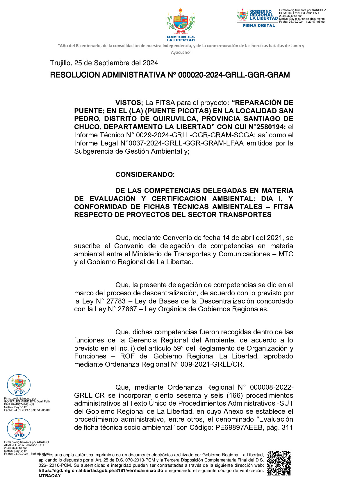 RESOLUCION ADMINISTRATIVA N° 000020-2024-GRLL-GGR-GRAM | SINIA